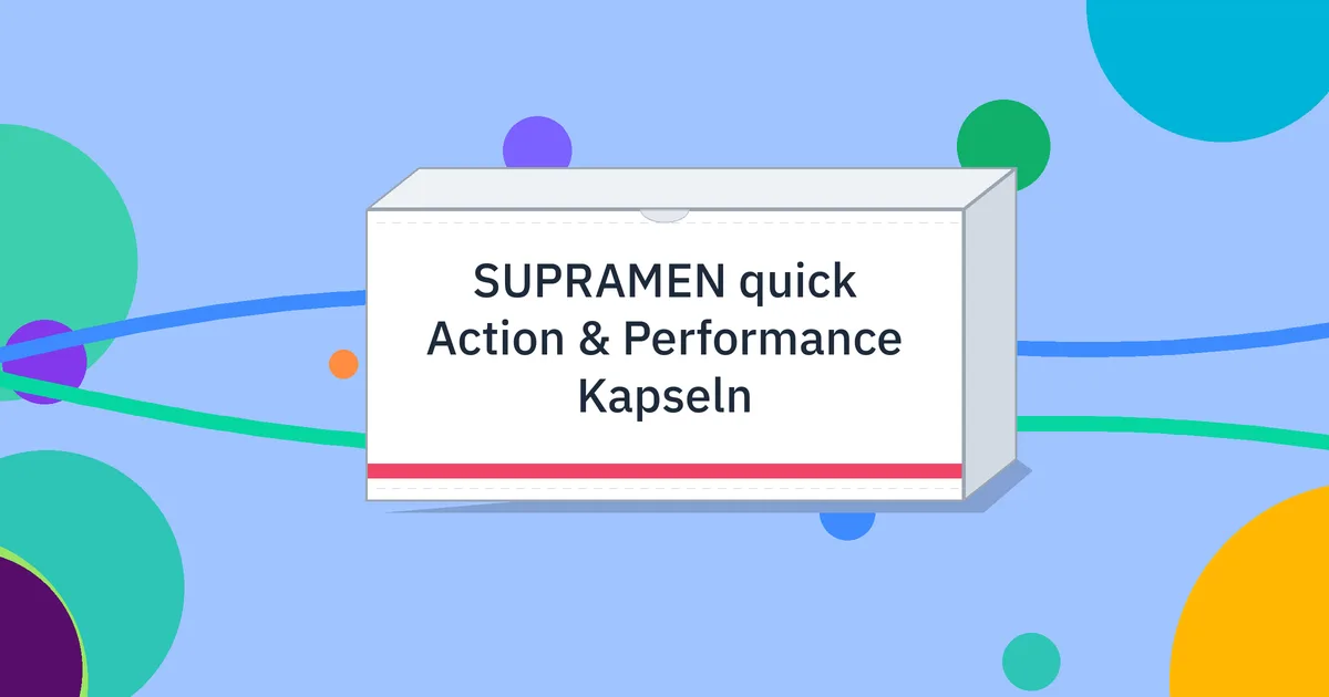Symbolbild: Packung mit der Aufschrift SUPRAMEN quick Action & Performance Kapseln (PZN 18709696) – Verfügbarkeit und Bezug in Apotheken in Frankfurt am Main