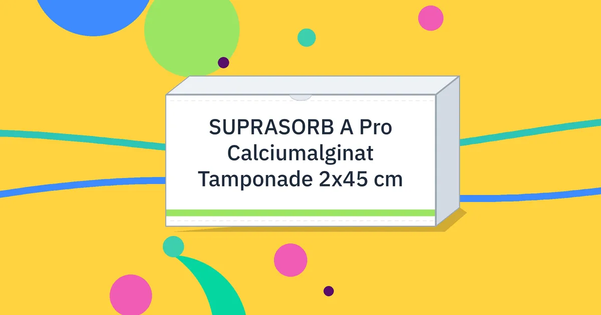 Symbolbild: Packung mit der Aufschrift SUPRASORB A Pro Calciumalginat Tamponade 2x45 cm (PZN 19768614) – Verfügbarkeit und Bezug in Apotheken in Frankfurt am Main