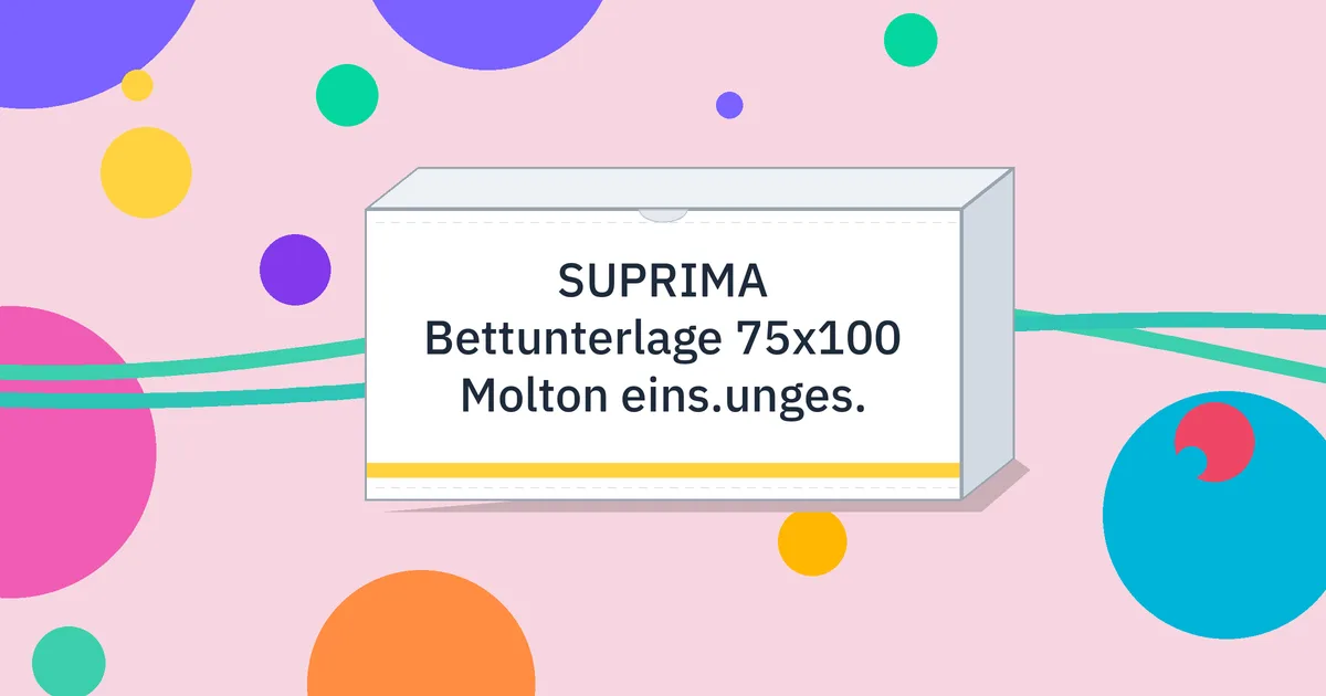 Symbolbild: Packung mit der Aufschrift SUPRIMA Bettunterlage 75x100 Molton eins.unges. (PZN 07673110) – Verfügbarkeit und Bezug in Apotheken in Frankfurt am Main