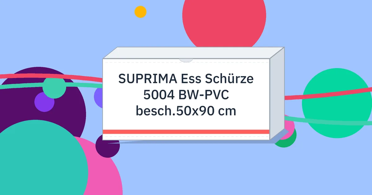 Symbolbild: Packung mit der Aufschrift SUPRIMA Ess Schürze 5004 BW-PVC besch.50x90 cm (PZN 02211563) – Verfügbarkeit und Bezug in Apotheken in Frankfurt am Main