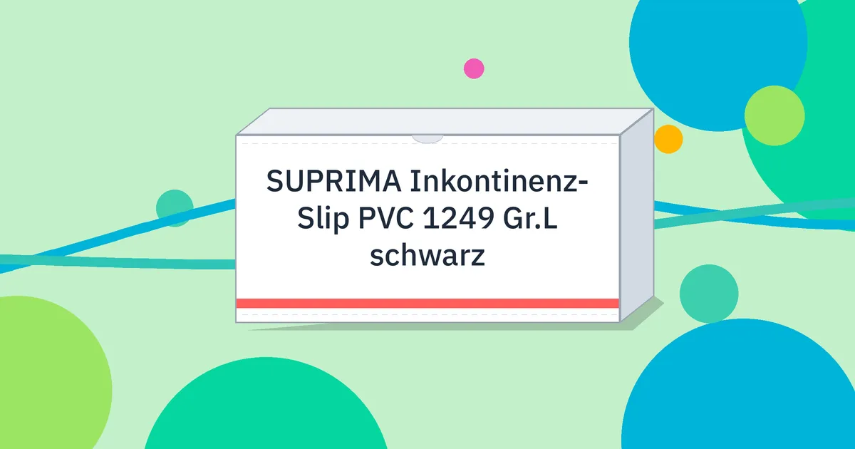 Symbolbild: Packung mit der Aufschrift SUPRIMA Inkontinenz-Slip PVC 1249 Gr.L schwarz (PZN 02061371) – Verfügbarkeit und Bezug in Apotheken in Frankfurt am Main