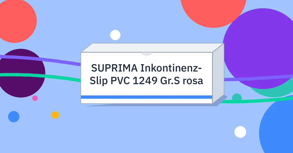 Symbolbild: Packung mit der Aufschrift SUPRIMA Inkontinenz-Slip PVC 1249 Gr.S rosa (PZN 02062815) – Verfügbarkeit und Bezug in Apotheken in Frankfurt am Main