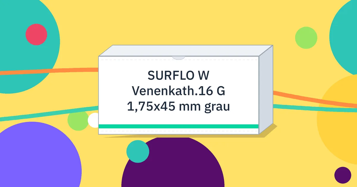 Symbolbild: Packung mit der Aufschrift SURFLO W Venenkath.16 G 1,75x45 mm grau (PZN 18012038) – Verfügbarkeit und Bezug in Apotheken in Frankfurt am Main