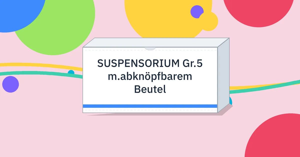 Symbolbild: Packung mit der Aufschrift SUSPENSORIUM Gr.5 m.abknöpfbarem Beutel (PZN 03800617) – Verfügbarkeit und Bezug in Apotheken in Frankfurt am Main