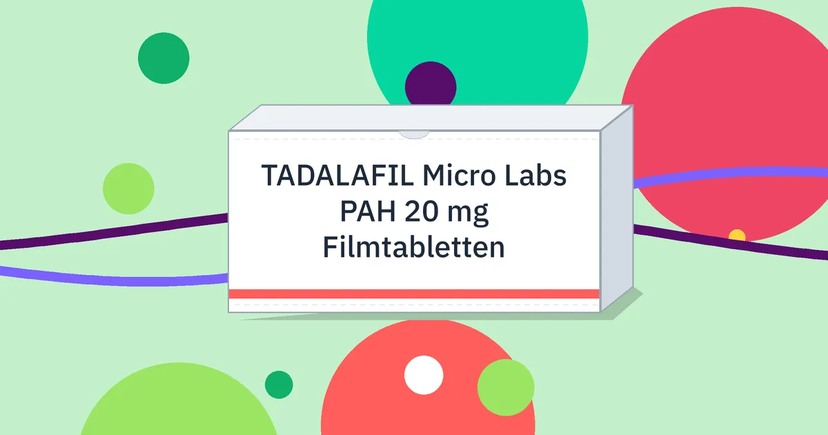 Symbolbild: Packung mit der Aufschrift TADALAFIL Micro Labs PAH 20 mg Filmtabletten (PZN 18112604) – Verfügbarkeit und Bezug in Apotheken in Frankfurt am Main
