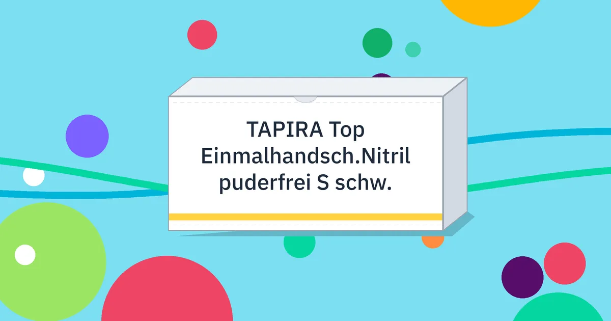 Symbolbild: Packung mit der Aufschrift TAPIRA Top Einmalhandsch.Nitril puderfrei S schw. (PZN 19160746) – Verfügbarkeit und Bezug in Apotheken in Frankfurt am Main