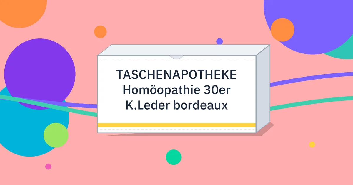 Symbolbild: Packung mit der Aufschrift TASCHENAPOTHEKE Homöopathie 30er K.Leder bordeaux (PZN 18849612) – Verfügbarkeit und Bezug in Apotheken in Frankfurt am Main