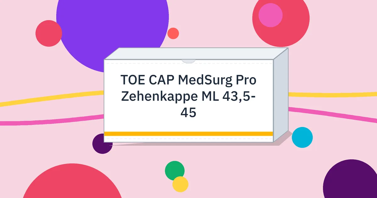 Symbolbild: Packung mit der Aufschrift TOE CAP MedSurg Pro Zehenkappe ML 43,5-45 (PZN 16631292) – Verfügbarkeit und Bezug in Apotheken in Frankfurt am Main