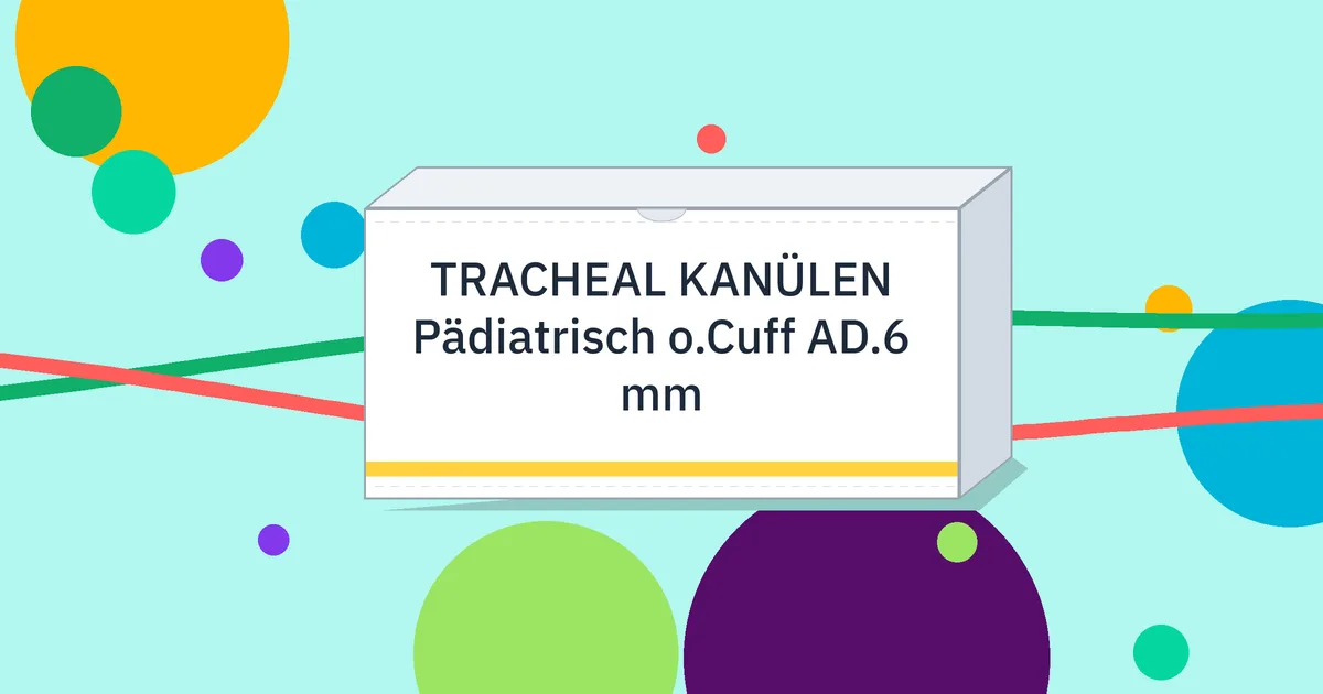 Symbolbild: Packung mit der Aufschrift TRACHEAL KANÜLEN Pädiatrisch o.Cuff AD.6 mm (PZN 09217333) – Verfügbarkeit und Bezug in Apotheken in Frankfurt am Main