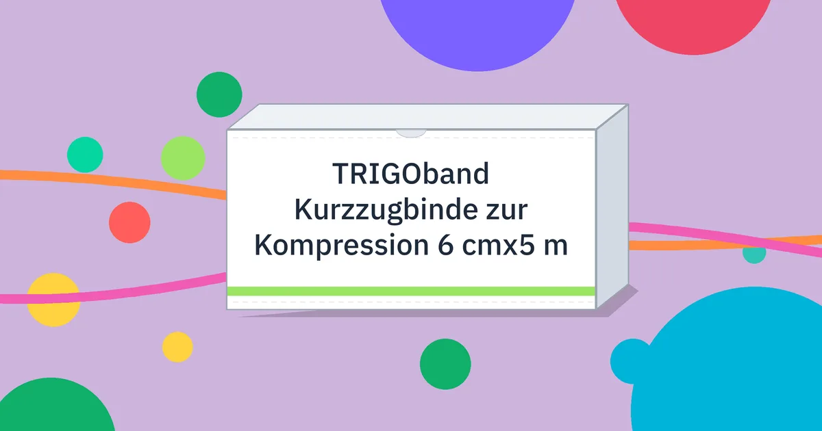 Symbolbild: Packung mit der Aufschrift TRIGOband Kurzzugbinde zur Kompression 6 cmx5 m (PZN 20342300) – Verfügbarkeit und Bezug in Apotheken in Frankfurt am Main