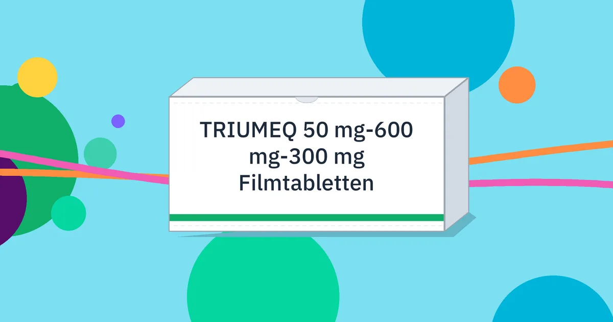 Symbolbild: Packung mit der Aufschrift TRIUMEQ 50 mg-600 mg-300 mg Filmtabletten (PZN 19250981) – Verfügbarkeit und Bezug in Apotheken in Frankfurt am Main