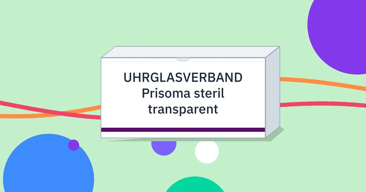 Symbolbild: Packung mit der Aufschrift UHRGLASVERBAND Prisoma steril transparent (PZN 20120539) – Verfügbarkeit und Bezug in Apotheken in Frankfurt am Main