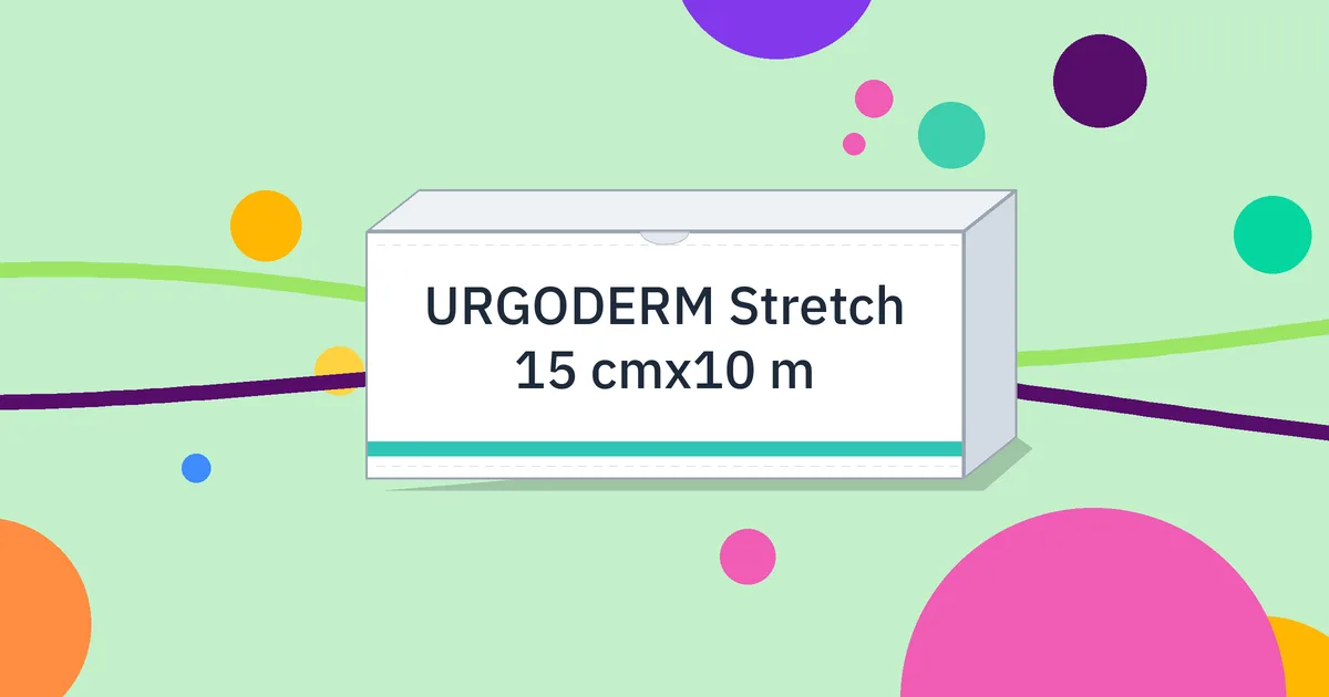 Symbolbild: Packung mit der Aufschrift URGODERM Stretch 15 cmx10 m (PZN 03033595) – Verfügbarkeit und Bezug in Apotheken in Frankfurt am Main