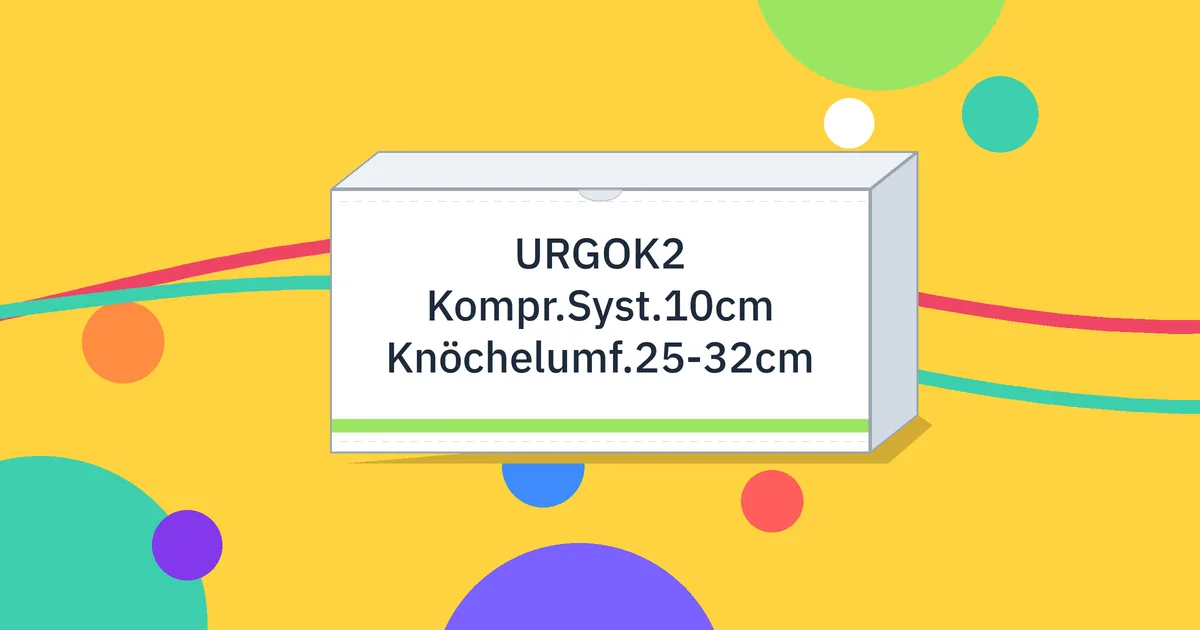 Symbolbild: Packung mit der Aufschrift URGOK2 Kompr.Syst.10cm Knöchelumf.25-32cm (PZN 05005189) – Verfügbarkeit und Bezug in Apotheken in Frankfurt am Main