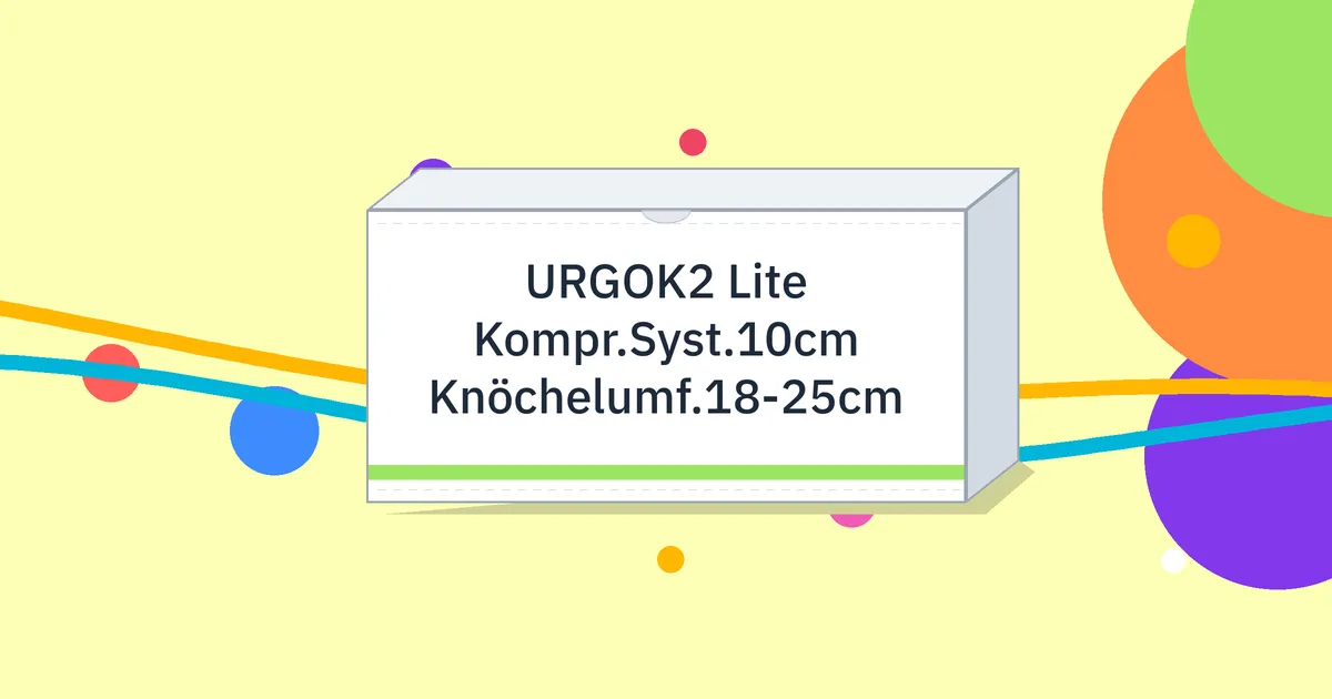 Symbolbild: Packung mit der Aufschrift URGOK2 Lite Kompr.Syst.10cm Knöchelumf.18-25cm (PZN 20608146) – Verfügbarkeit und Bezug in Apotheken in Frankfurt am Main