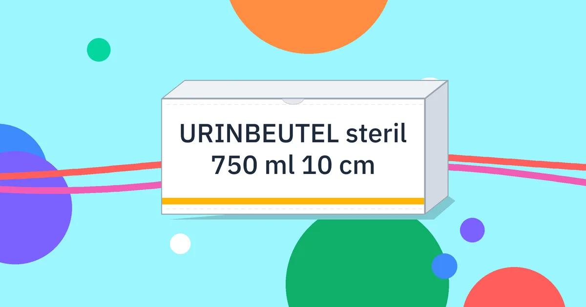 Symbolbild: Packung mit der Aufschrift URINBEUTEL steril 750 ml 10 cm (PZN 17386245) – Verfügbarkeit und Bezug in Apotheken in Frankfurt am Main