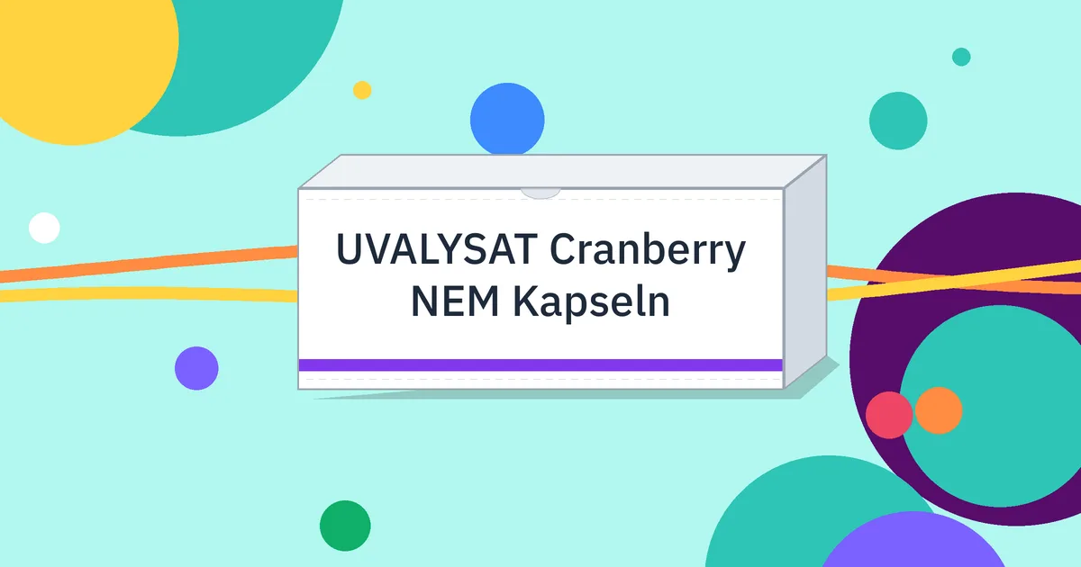 Symbolbild: Packung mit der Aufschrift UVALYSAT Cranberry NEM Kapseln (PZN 20184982) – Verfügbarkeit und Bezug in Apotheken in Frankfurt am Main