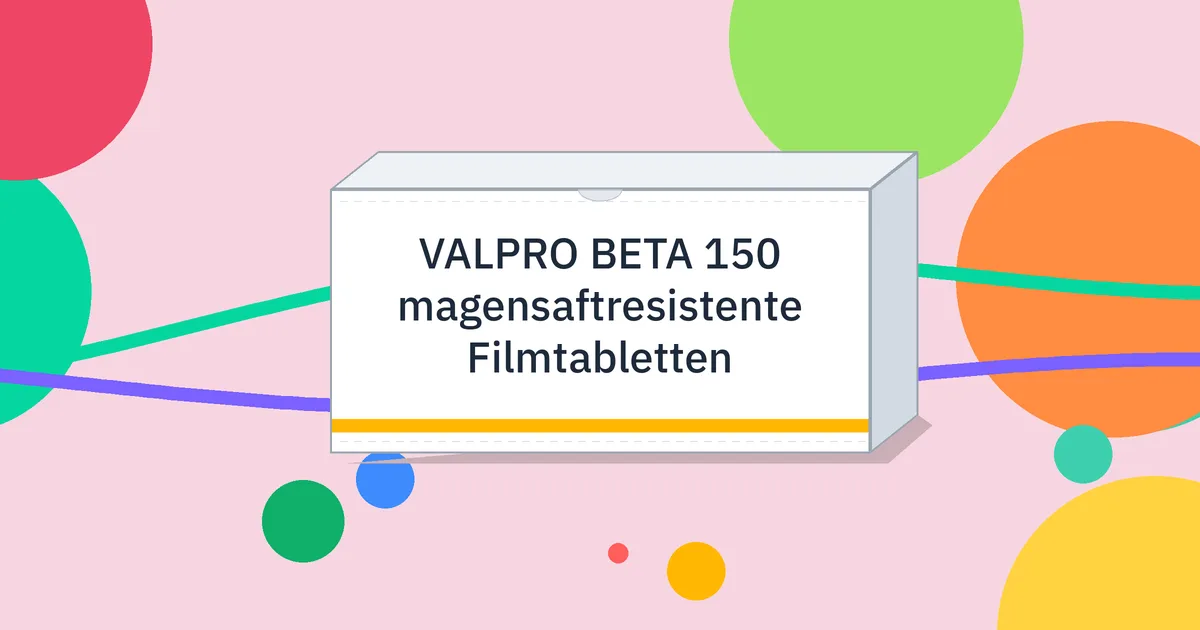 Symbolbild: Packung mit der Aufschrift VALPRO BETA 150 magensaftresistente Filmtabletten (PZN 01496687) – Verfügbarkeit und Bezug in Apotheken in Frankfurt am Main