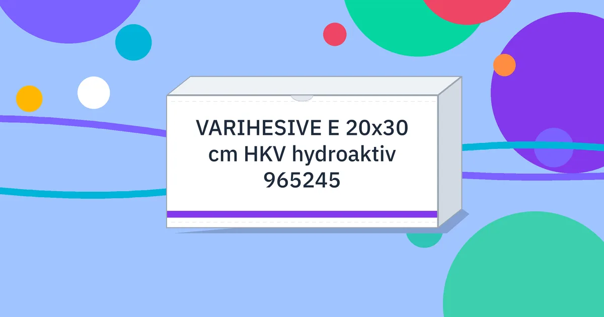 Symbolbild: Packung mit der Aufschrift VARIHESIVE E 20x30 cm HKV hydroaktiv 965245 (PZN 07379273) – Verfügbarkeit und Bezug in Apotheken in Frankfurt am Main