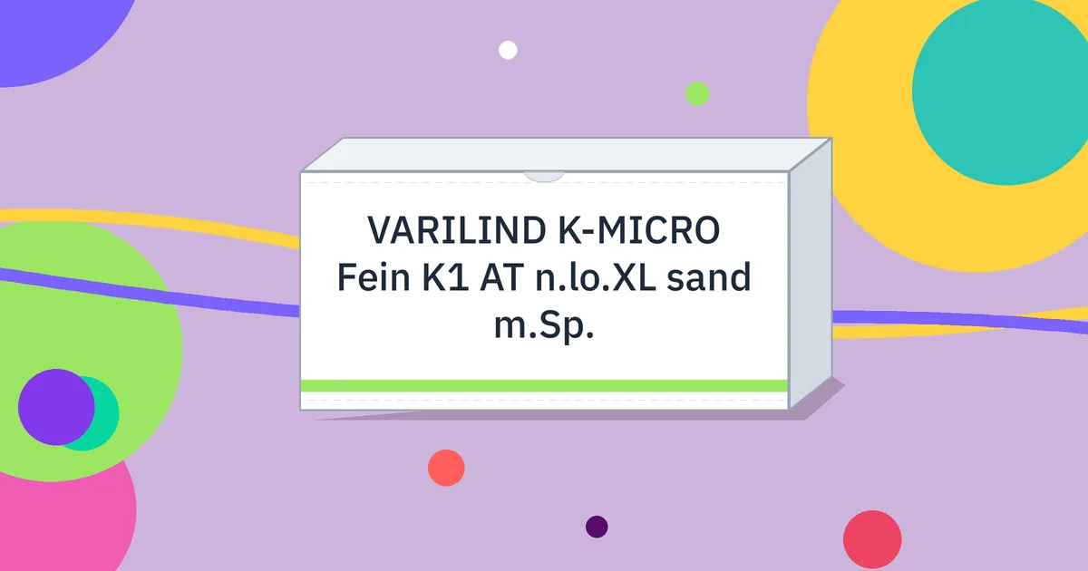 Symbolbild: Packung mit der Aufschrift VARILIND K-MICRO Fein K1 AT n.lo.XL sand m.Sp. (PZN 20551624) – Verfügbarkeit und Bezug in Apotheken in Frankfurt am Main
