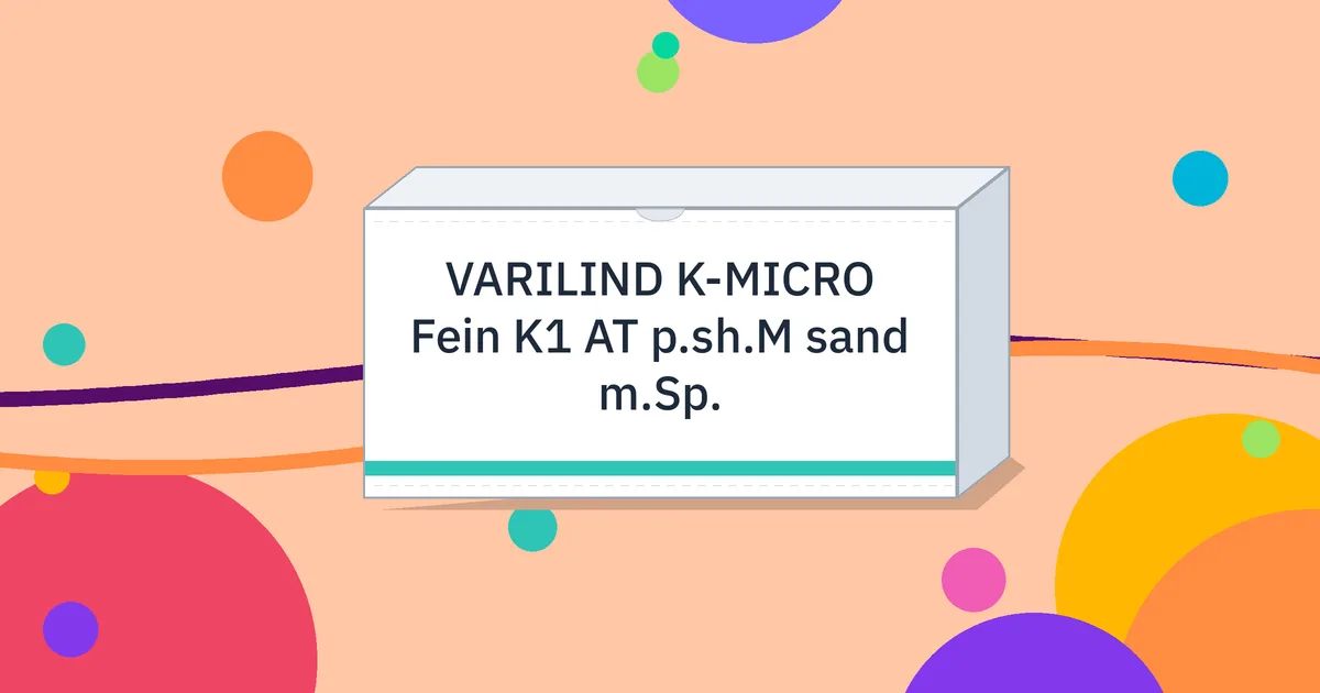 Symbolbild: Packung mit der Aufschrift VARILIND K-MICRO Fein K1 AT p.sh.M sand m.Sp. (PZN 20551647) – Verfügbarkeit und Bezug in Apotheken in Frankfurt am Main