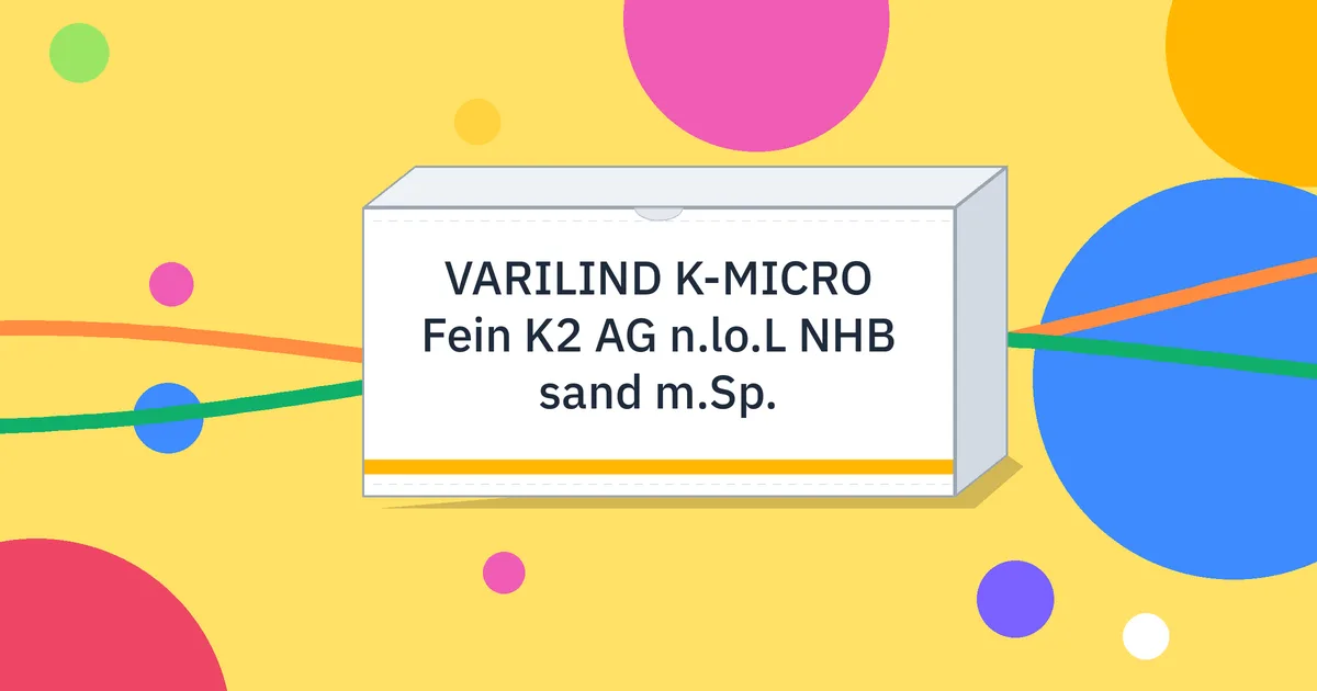 Symbolbild: Packung mit der Aufschrift VARILIND K-MICRO Fein K2 AG n.lo.L NHB sand m.Sp. (PZN 20555823) – Verfügbarkeit und Bezug in Apotheken in Frankfurt am Main