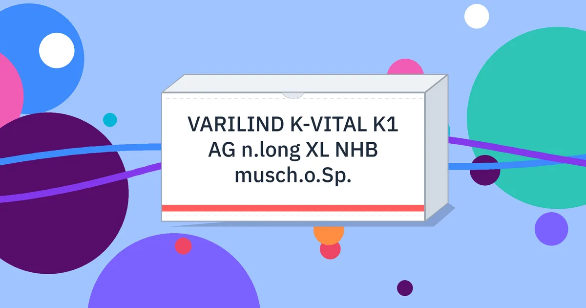 Symbolbild: Packung mit der Aufschrift VARILIND K-VITAL K1 AG n.long XL NHB musch.o.Sp. (PZN 20564093) – Verfügbarkeit und Bezug in Apotheken in Frankfurt am Main