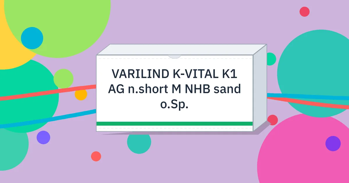 Symbolbild: Packung mit der Aufschrift VARILIND K-VITAL K1 AG n.short M NHB sand o.Sp. (PZN 20562869) – Verfügbarkeit und Bezug in Apotheken in Frankfurt am Main