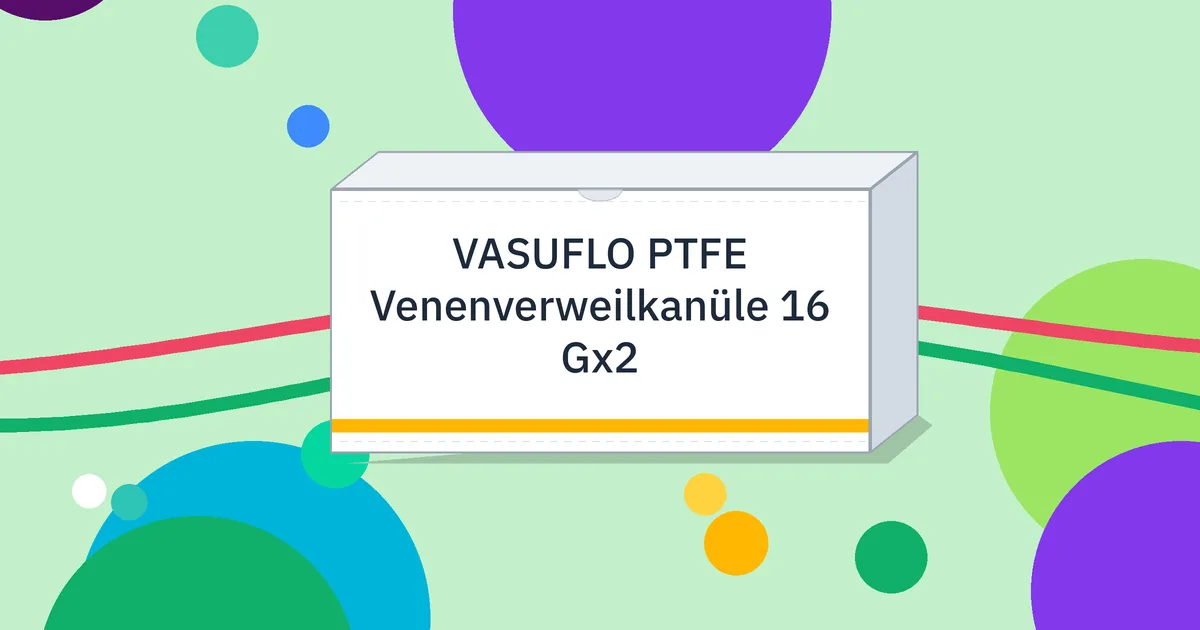 Symbolbild: Packung mit der Aufschrift VASUFLO PTFE Venenverweilkanüle 16 Gx2 (PZN 18387270) – Verfügbarkeit und Bezug in Apotheken in Frankfurt am Main