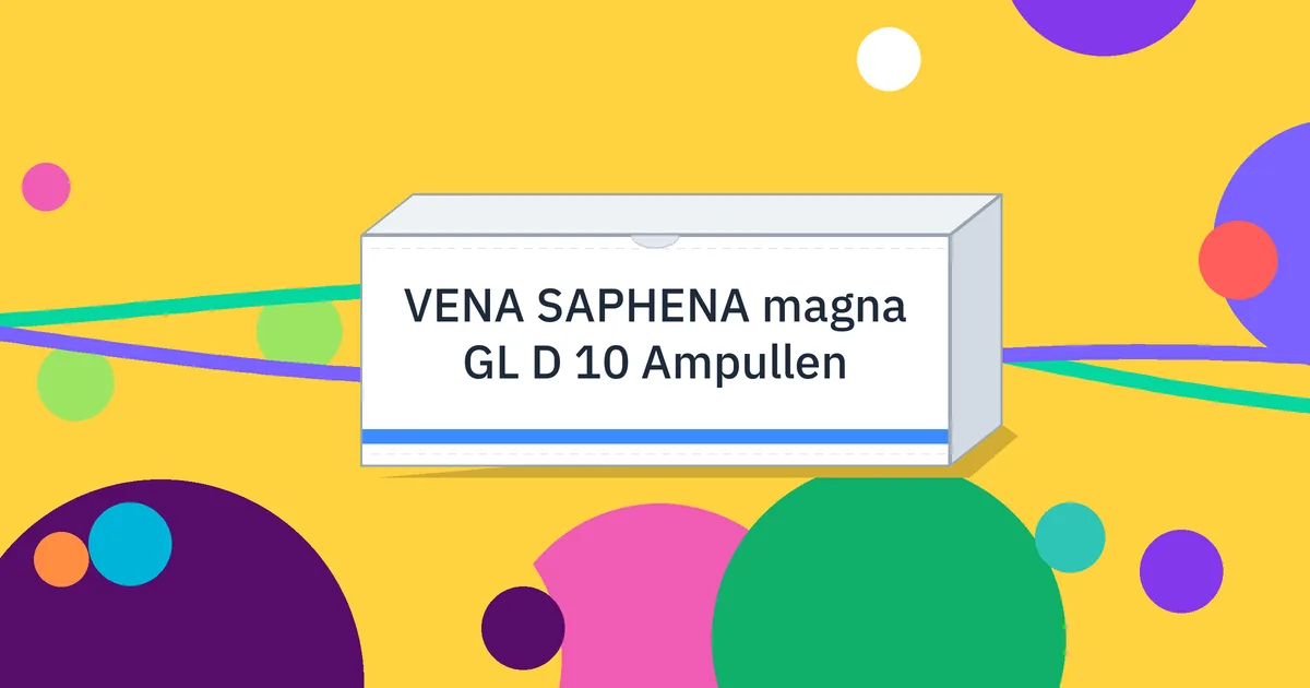 Symbolbild: Packung mit der Aufschrift VENA SAPHENA magna GL D 10 Ampullen (PZN 03792450) – Verfügbarkeit und Bezug in Apotheken in Frankfurt am Main