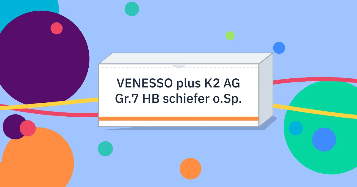 Symbolbild: Packung mit der Aufschrift VENESSO plus K2 AG Gr.7 HB schiefer o.Sp. (PZN 03297472) – Verfügbarkeit und Bezug in Apotheken in Frankfurt am Main