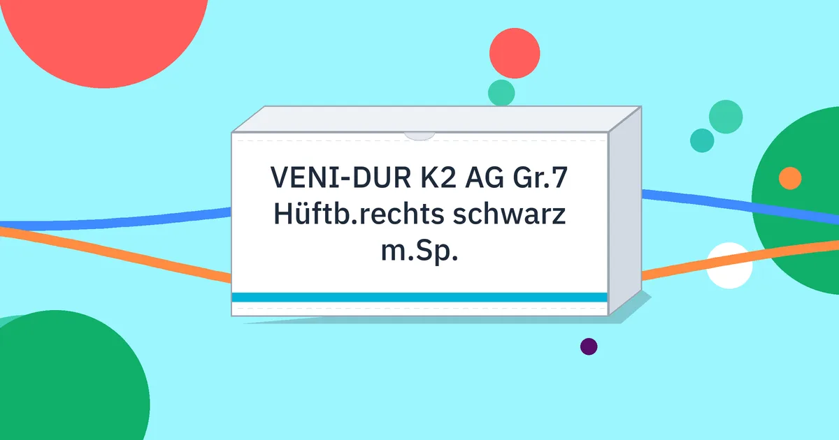 Symbolbild: Packung mit der Aufschrift VENI-DUR K2 AG Gr.7 Hüftb.rechts schwarz m.Sp. (PZN 03250559) – Verfügbarkeit und Bezug in Apotheken in Frankfurt am Main