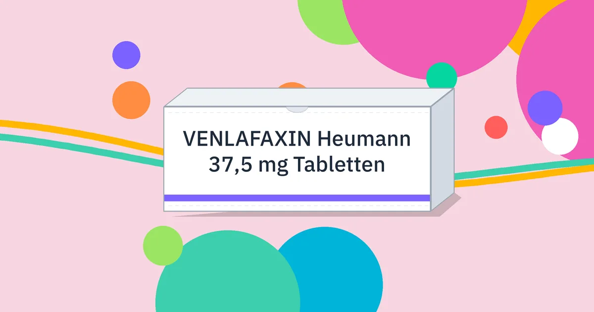 Symbolbild: Packung mit der Aufschrift VENLAFAXIN Heumann 37,5 mg Tabletten (PZN 02090214) – Verfügbarkeit und Bezug in Apotheken in Frankfurt am Main