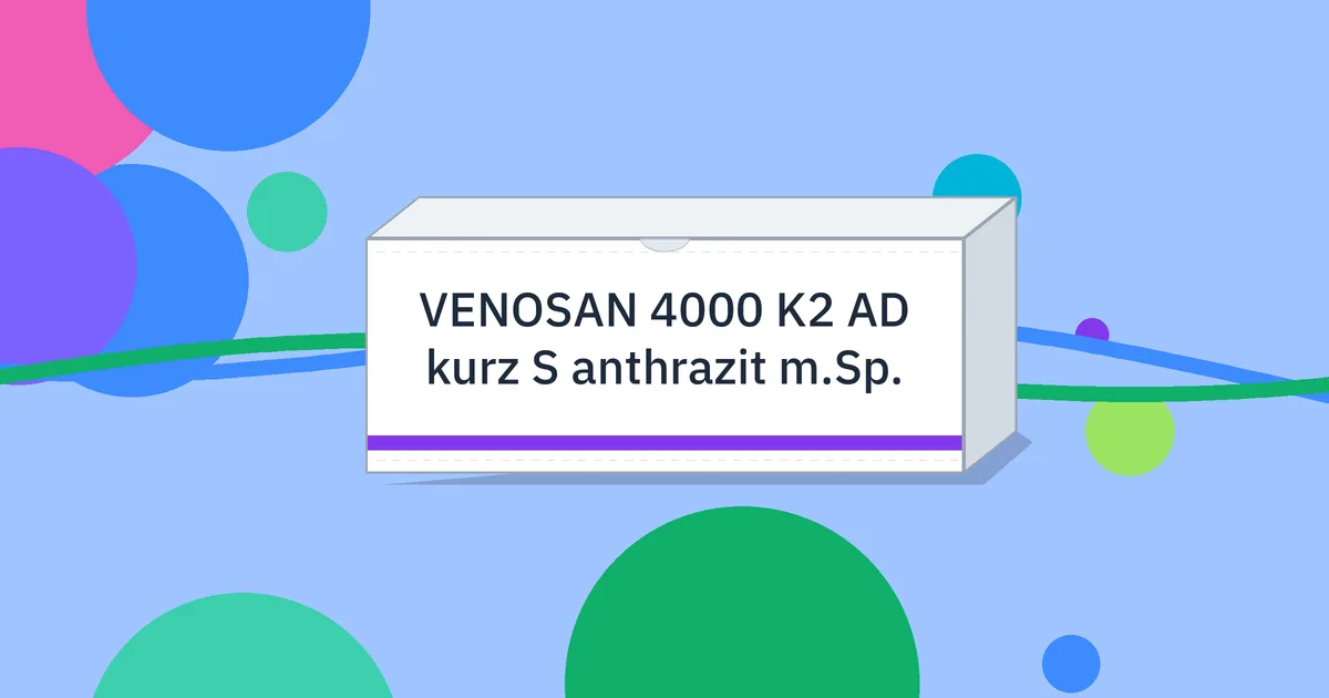 Symbolbild: Packung mit der Aufschrift VENOSAN 4000 K2 AD kurz S anthrazit m.Sp. (PZN 16601612) – Verfügbarkeit und Bezug in Apotheken in Frankfurt am Main