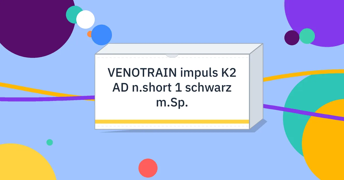 Symbolbild: Packung mit der Aufschrift VENOTRAIN impuls K2 AD n.short 1 schwarz m.Sp. (PZN 00615121) – Verfügbarkeit und Bezug in Apotheken in Frankfurt am Main