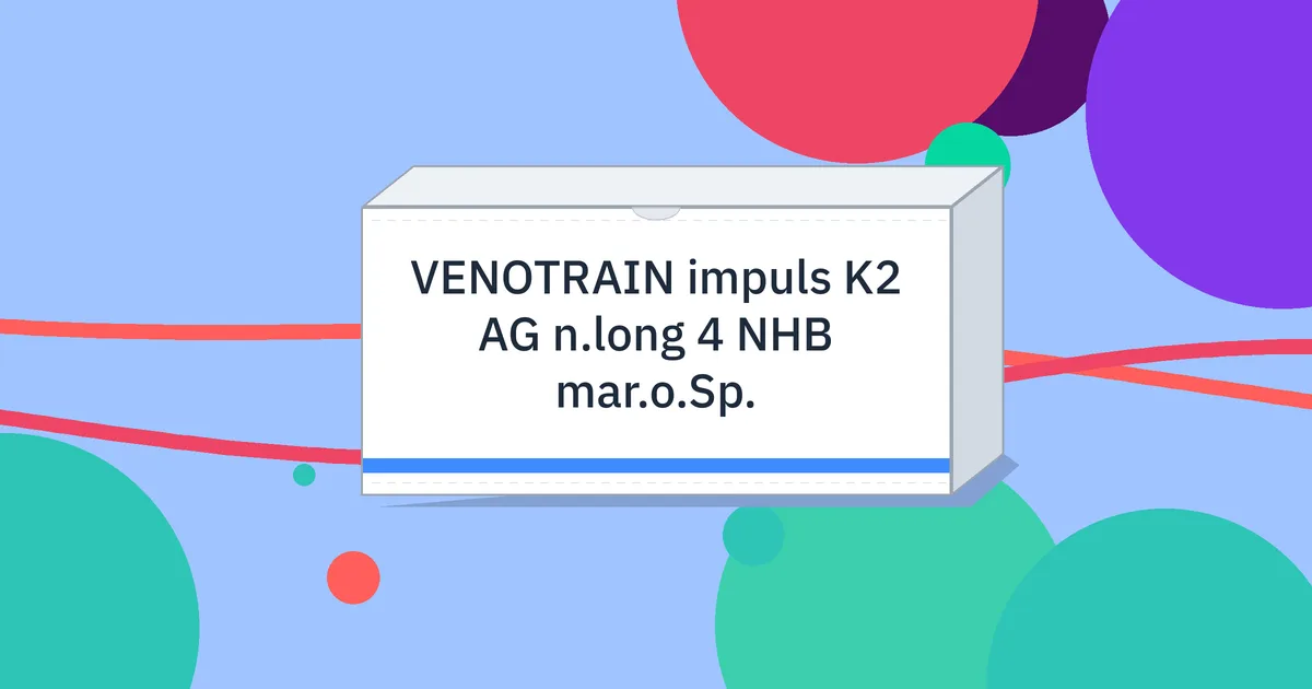 Symbolbild: Packung mit der Aufschrift VENOTRAIN impuls K2 AG n.long 4 NHB mar.o.Sp. (PZN 15214439) – Verfügbarkeit und Bezug in Apotheken in Frankfurt am Main