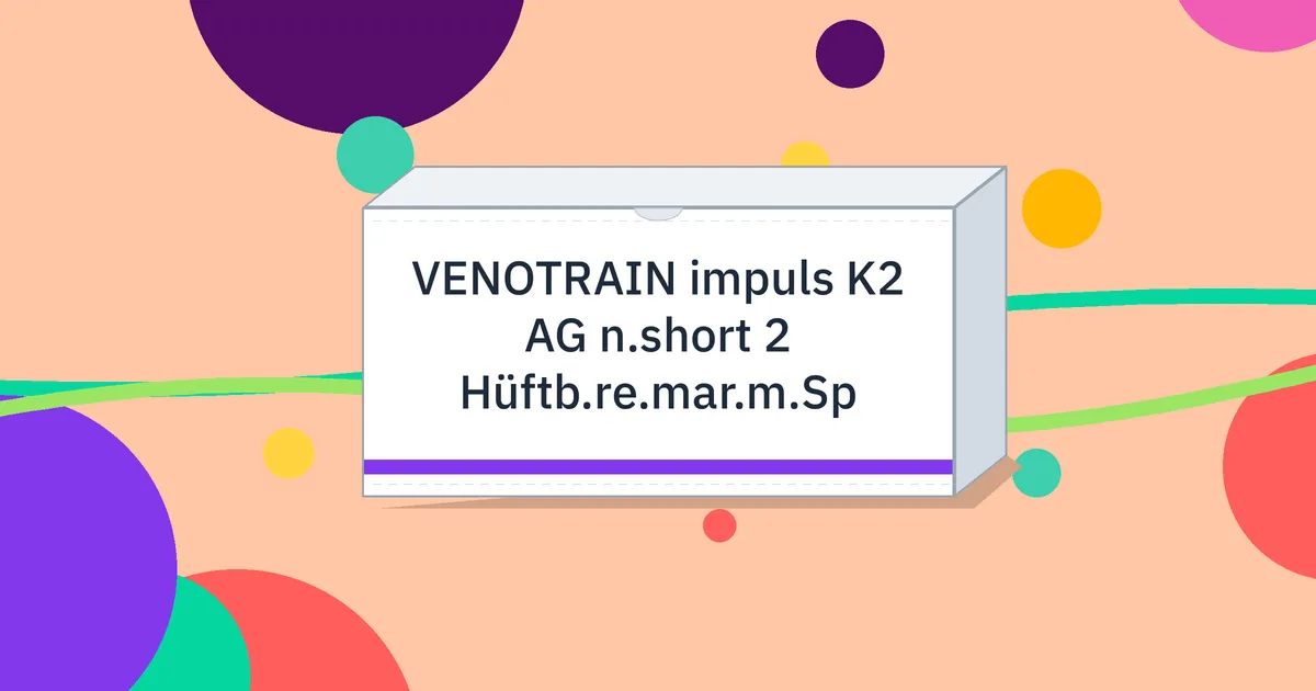 Symbolbild: Packung mit der Aufschrift VENOTRAIN impuls K2 AG n.short 2 Hüftb.re.mar.m.Sp (PZN 15216384) – Verfügbarkeit und Bezug in Apotheken in Frankfurt am Main
