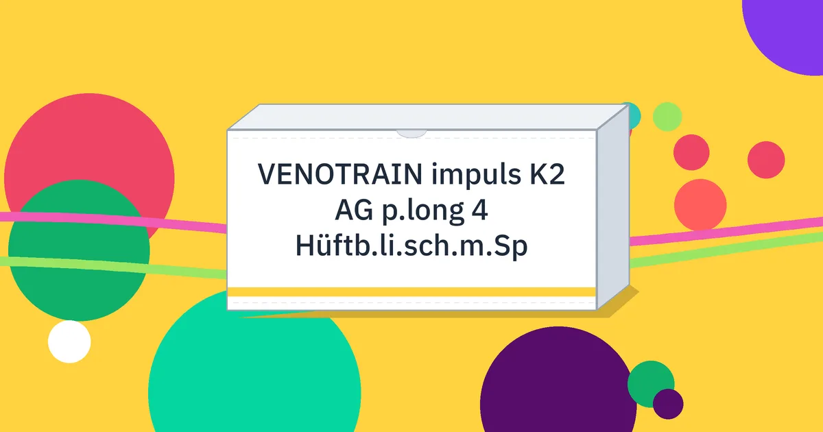 Symbolbild: Packung mit der Aufschrift VENOTRAIN impuls K2 AG p.long 4 Hüftb.li.sch.m.Sp (PZN 10294907) – Verfügbarkeit und Bezug in Apotheken in Frankfurt am Main