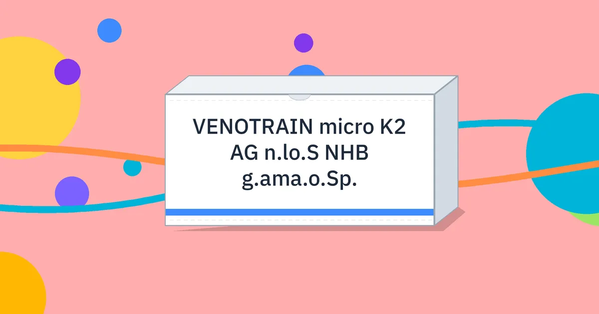 Symbolbild: Packung mit der Aufschrift VENOTRAIN micro K2 AG n.lo.S NHB g.ama.o.Sp. (PZN 05999899) – Verfügbarkeit und Bezug in Apotheken in Frankfurt am Main