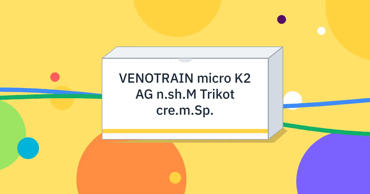 Symbolbild: Packung mit der Aufschrift VENOTRAIN micro K2 AG n.sh.M Trikot cre.m.Sp. (PZN 05712202) – Verfügbarkeit und Bezug in Apotheken in Frankfurt am Main