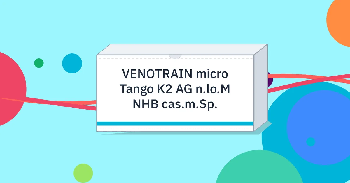 Symbolbild: Packung mit der Aufschrift VENOTRAIN micro Tango K2 AG n.lo.M NHB cas.m.Sp. (PZN 20764946) – Verfügbarkeit und Bezug in Apotheken in Frankfurt am Main