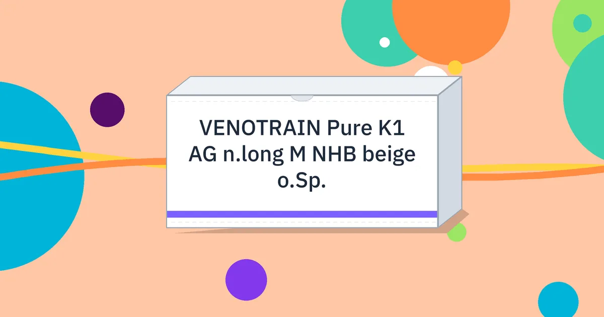 Symbolbild: Packung mit der Aufschrift VENOTRAIN Pure K1 AG n.long M NHB beige o.Sp. (PZN 18147324) – Verfügbarkeit und Bezug in Apotheken in Frankfurt am Main