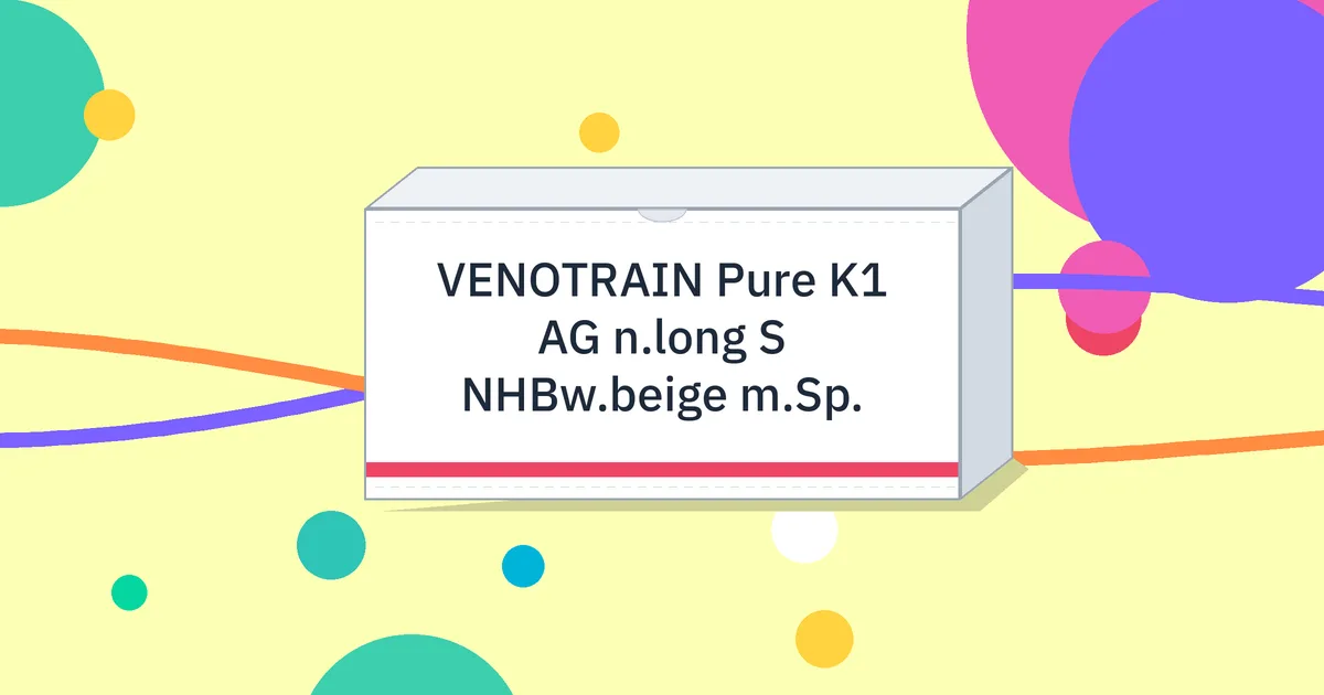 Symbolbild: Packung mit der Aufschrift VENOTRAIN Pure K1 AG n.long S NHBw.beige m.Sp. (PZN 18145578) – Verfügbarkeit und Bezug in Apotheken in Frankfurt am Main