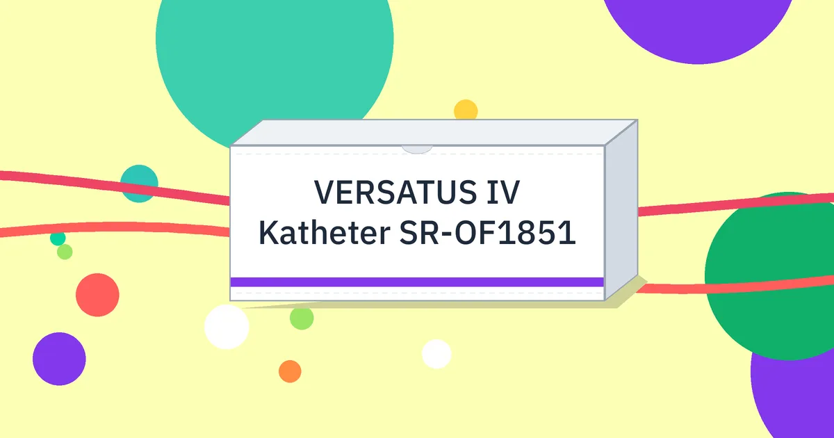 Symbolbild: Packung mit der Aufschrift VERSATUS IV Katheter SR-OF1851 (PZN 01606176) – Verfügbarkeit und Bezug in Apotheken in Frankfurt am Main