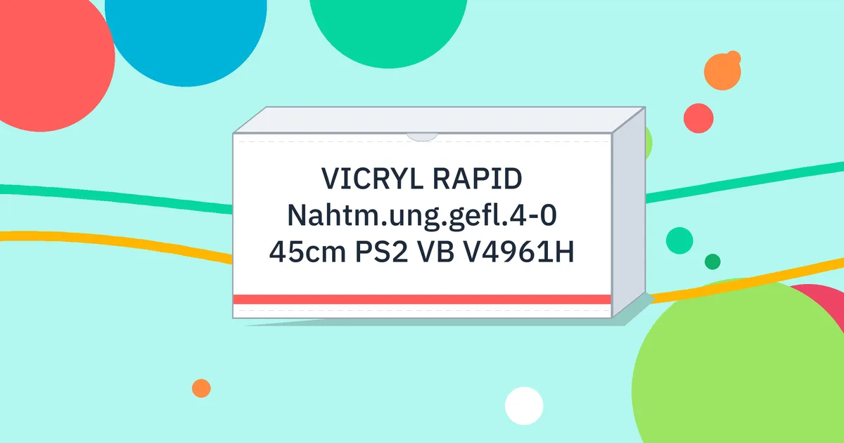 Symbolbild: Packung mit der Aufschrift VICRYL RAPID Nahtm.ung.gefl.4-0 45cm PS2 VB V4961H (PZN 20915859) – Verfügbarkeit und Bezug in Apotheken in Frankfurt am Main