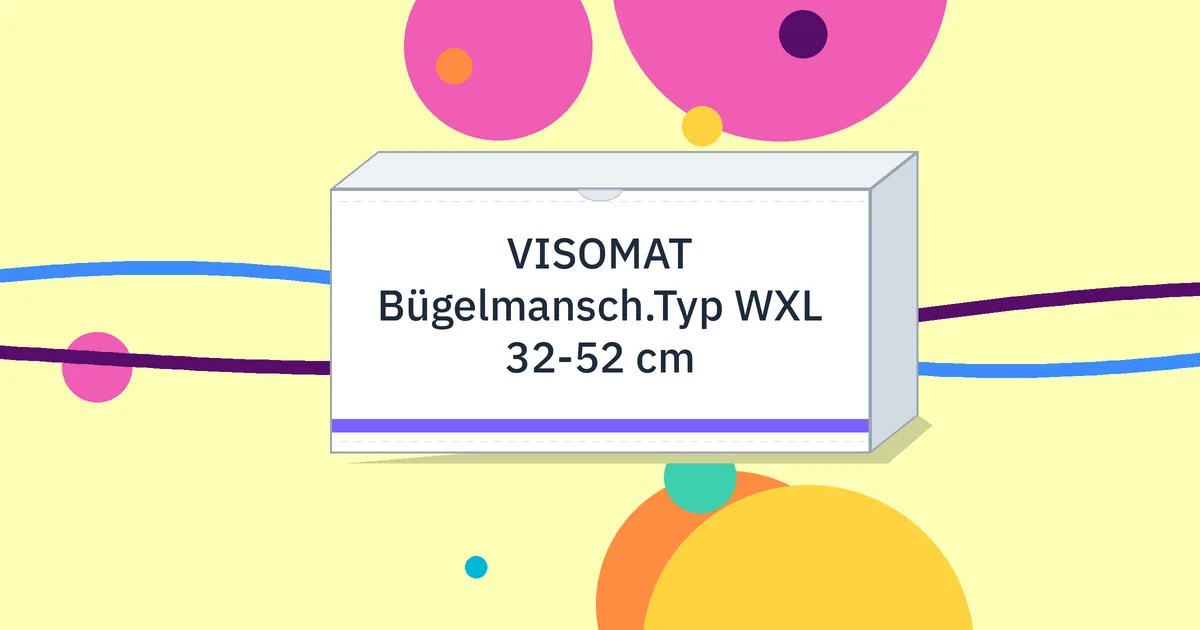 Symbolbild: Packung mit der Aufschrift VISOMAT Bügelmansch.Typ WXL 32-52 cm (PZN 16086469) – Verfügbarkeit und Bezug in Apotheken in Frankfurt am Main