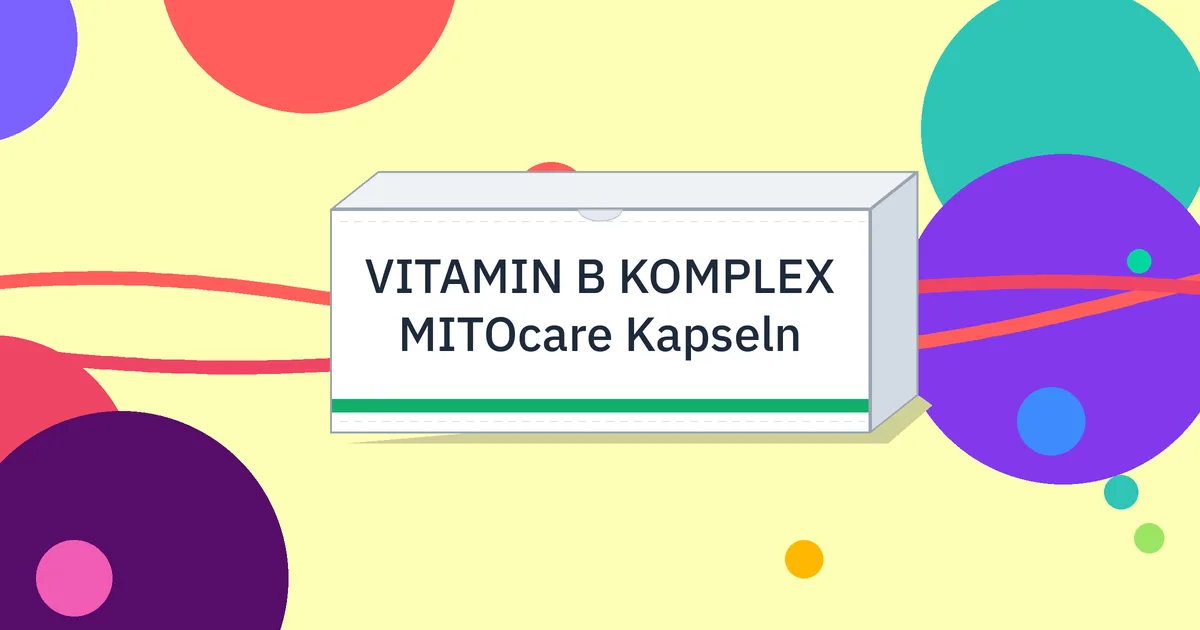 Symbolbild: Packung mit der Aufschrift VITAMIN B KOMPLEX MITOcare Kapseln (PZN 10045742) – Verfügbarkeit und Bezug in Apotheken in Frankfurt am Main