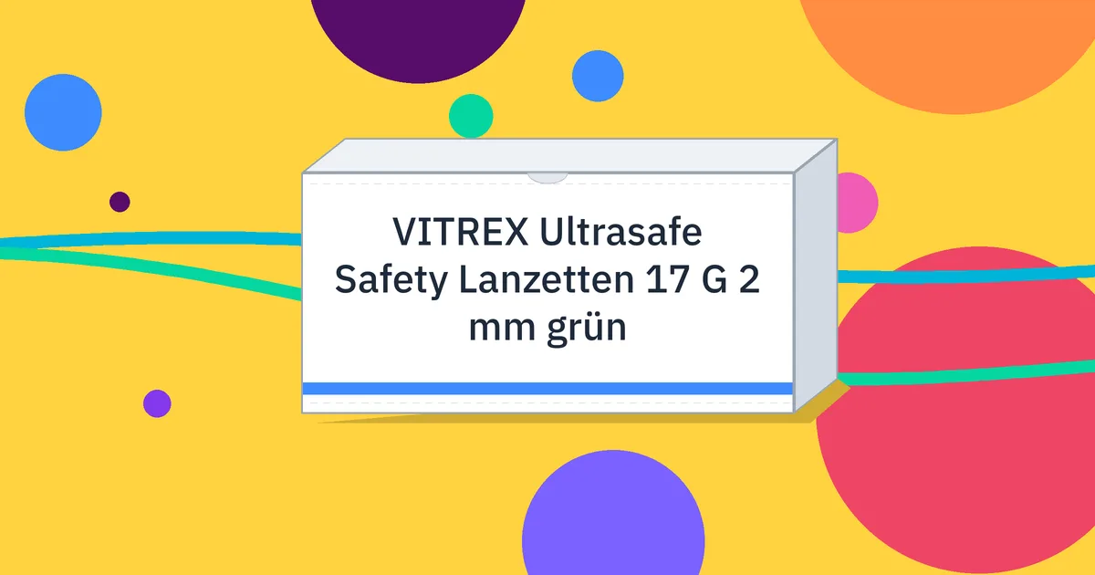 Symbolbild: Packung mit der Aufschrift VITREX Ultrasafe Safety Lanzetten 17 G 2 mm grün (PZN 20130093) – Verfügbarkeit und Bezug in Apotheken in Frankfurt am Main