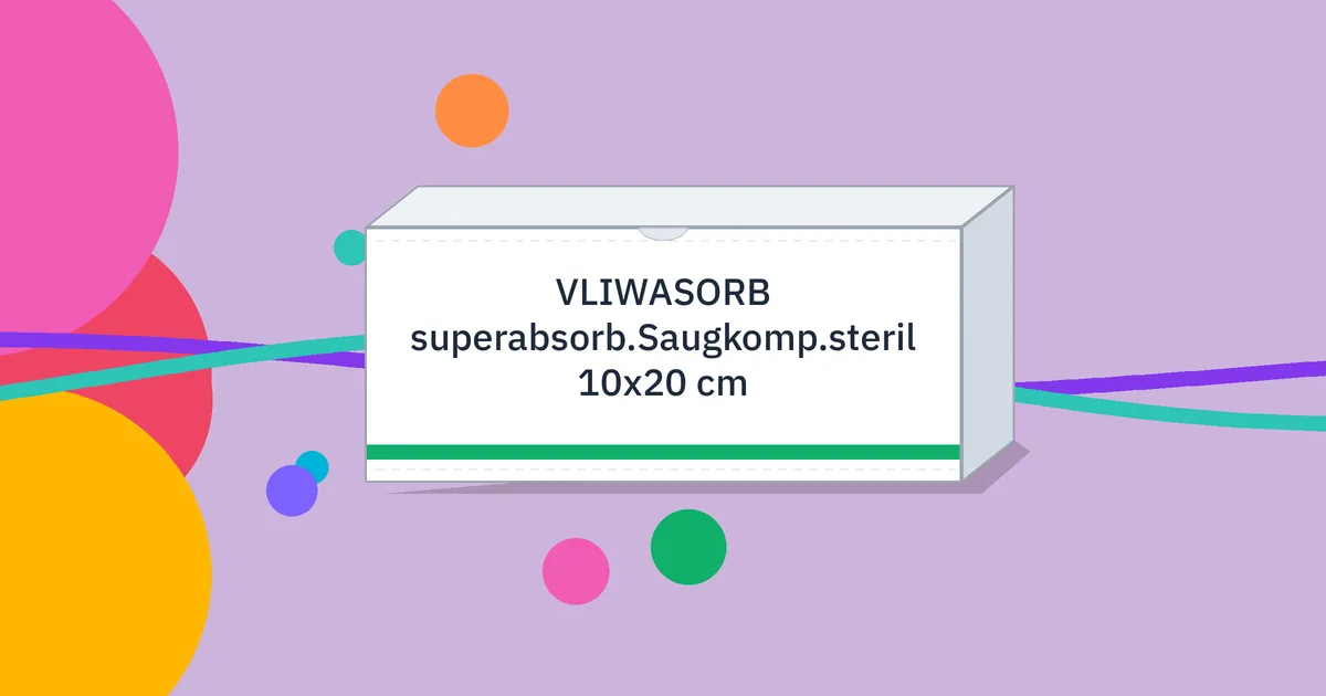 Symbolbild: Packung mit der Aufschrift VLIWASORB superabsorb.Saugkomp.steril 10x20 cm (PZN 17875429) – Verfügbarkeit und Bezug in Apotheken in Frankfurt am Main