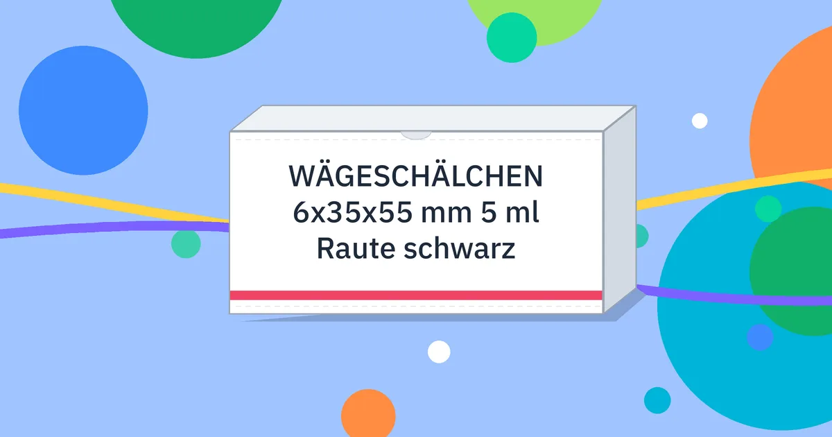 Symbolbild: Packung mit der Aufschrift WÄGESCHÄLCHEN 6x35x55 mm 5 ml Raute schwarz (PZN 18770721) – Verfügbarkeit und Bezug in Apotheken in Frankfurt am Main
